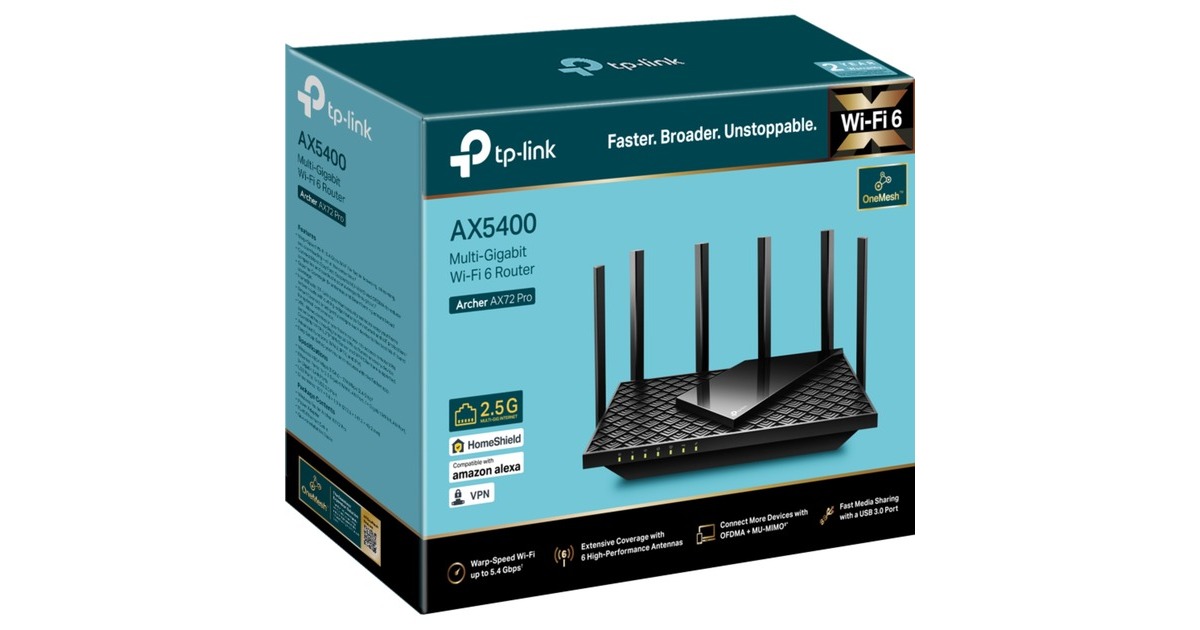 TP-Link Archer AX72 Pro mesh router Zwart, USB 3.0