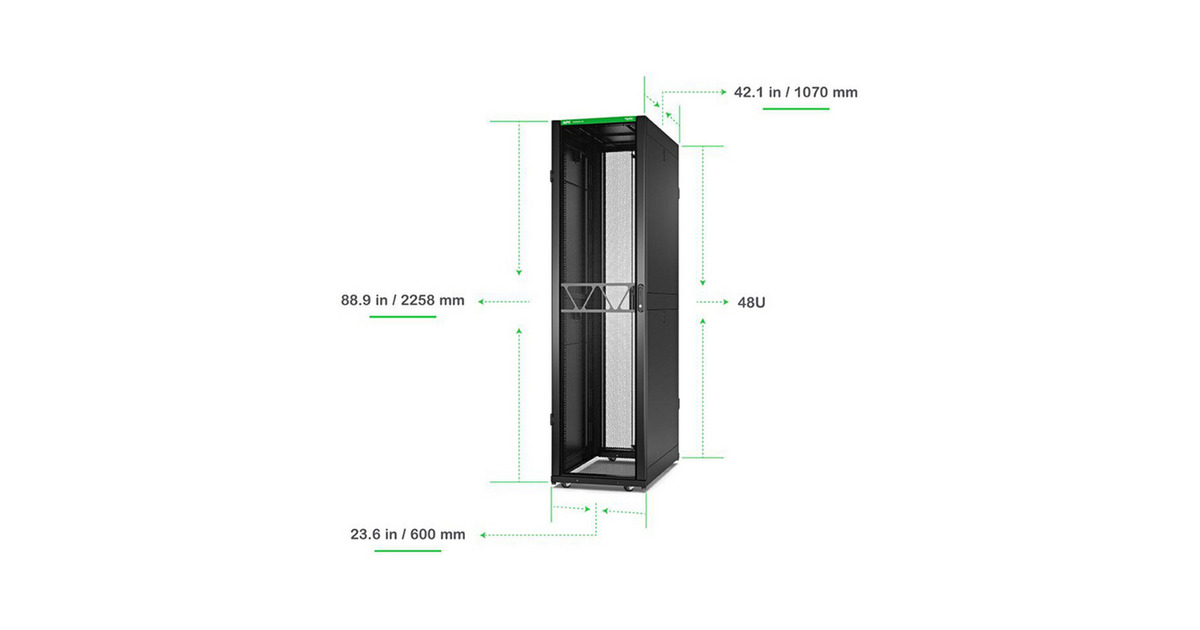 APC NetShelter SX Gen 2 AR3107B2, 48U server rack Zwart/groen, 60(b) x 225,8(h) x 107(d) cm, met ...