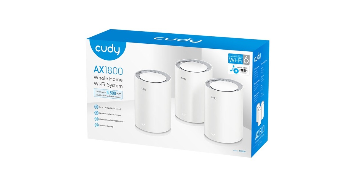 Cudy AX1800 Gigabit Mesh Wi-Fi 6 System (3-Pack) mesh router Wit