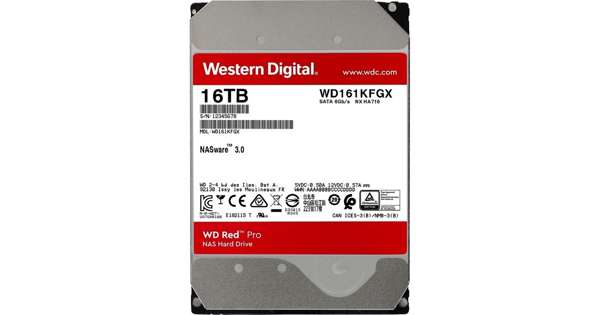 WD Red Pro, 16 TB harde schijf WD161KFGX, SATA 600, 24/7, AF