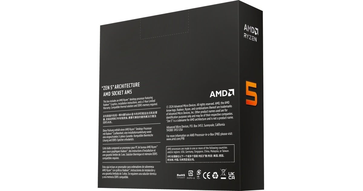 AMD Ryzen 5 9600X, 3,9 GHz (5,4 GHz Turbo Boost) socket AM5 processor ...