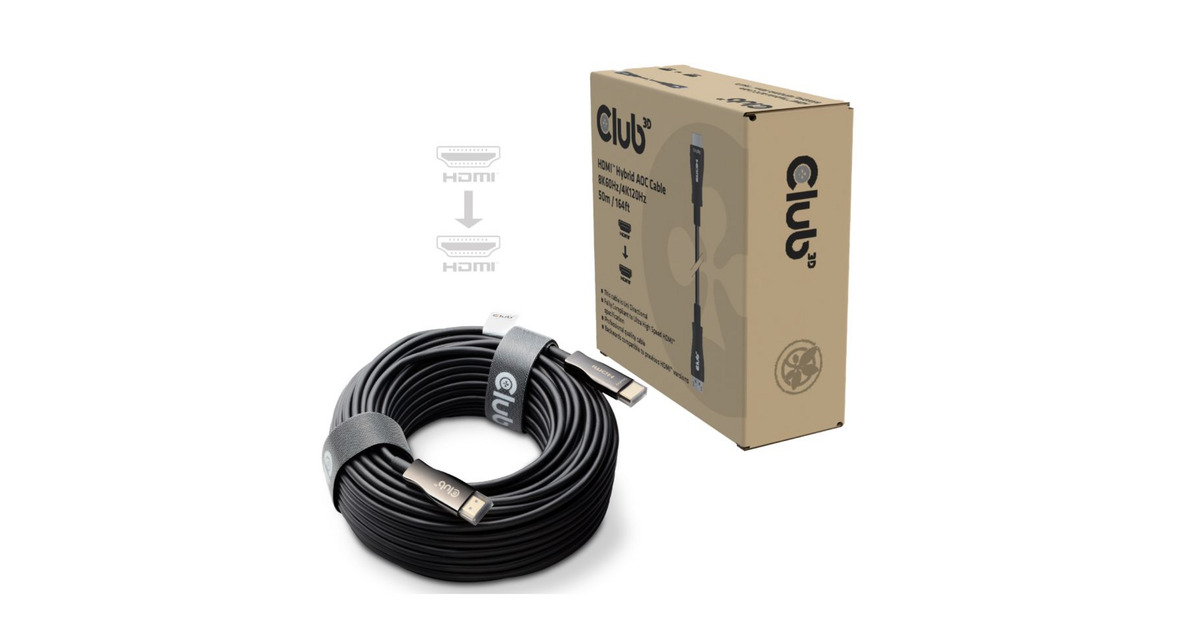 Club 3D HDMI Hybrid AOC kabel 8K60Hz/4K120Hz 50m Zwart
