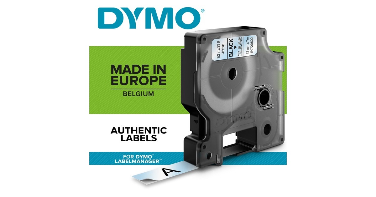 Dymo D1 tapecassette zwart op wit, 9mm x 7m printlint 10 stuks