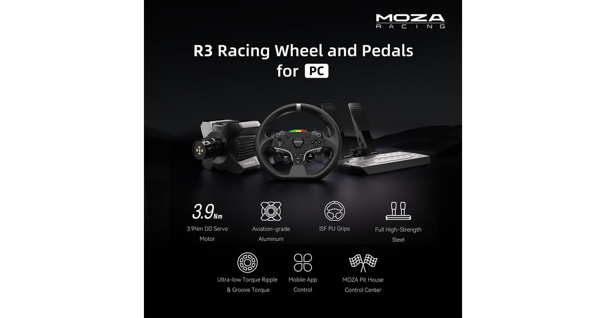 MOZA Racing R3 + ES + SR-P Lite bundel voor pc Zwart, Basis, stuur en ...