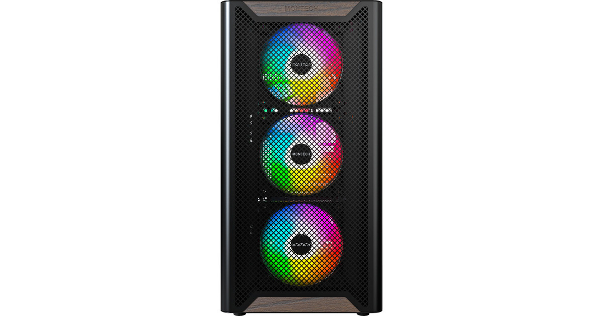 Montech XR Wood midi tower behuizing Zwart | 1x USB-A | 1x USB-C | RGB | Window