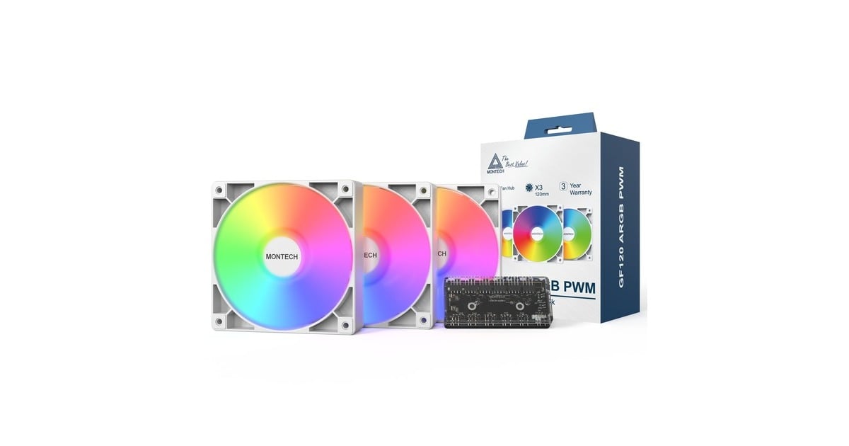 Montech GF120 ARGB PWM 3 in 1 Pack case fans Wit, 3 stuks, 120 x 120 x ...