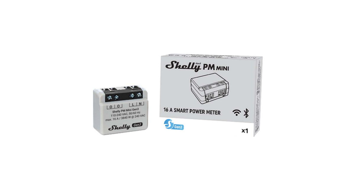 Shelly PM Mini Gen 3 energiebesparing Grijs, Bluetooth 4.2, WiFi