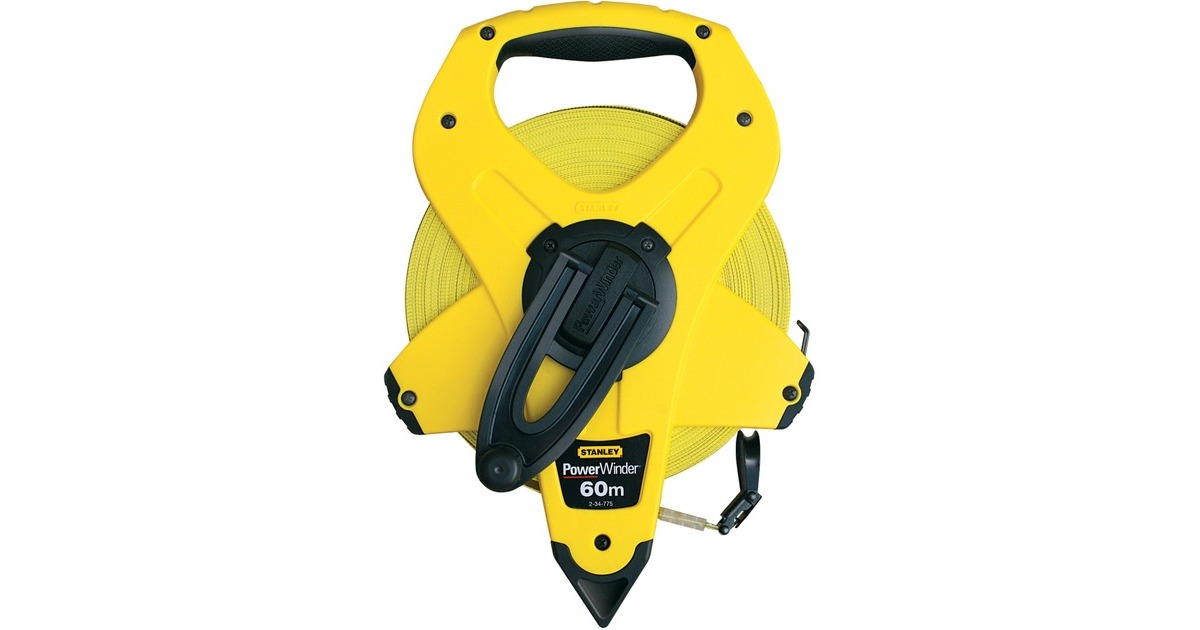 STANLEY Landmeter Powerwinder Fiberglas 60m afstandsmeter Geel/zwart