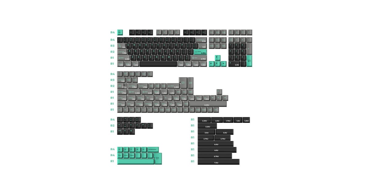 Keychron Cherry Profile Double - Shot PBT Full Set Keycaps - Hacker Mint Grijs/groen, 218 stuks