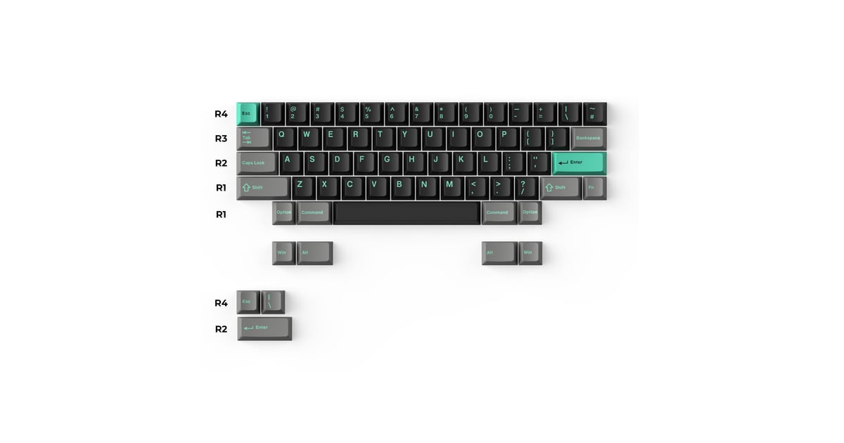 Keychron Cherry Profile Double - Shot PBT Full Set Keycaps - Hacker Mint Grijs/groen, 218 stuks