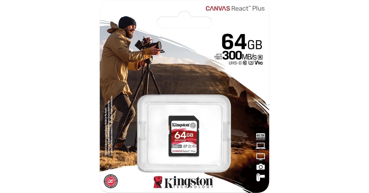Kingston Canvas React Plus 64 GB SDXC geheugenkaart Zwart, UHS-II U3, Class 10, V90