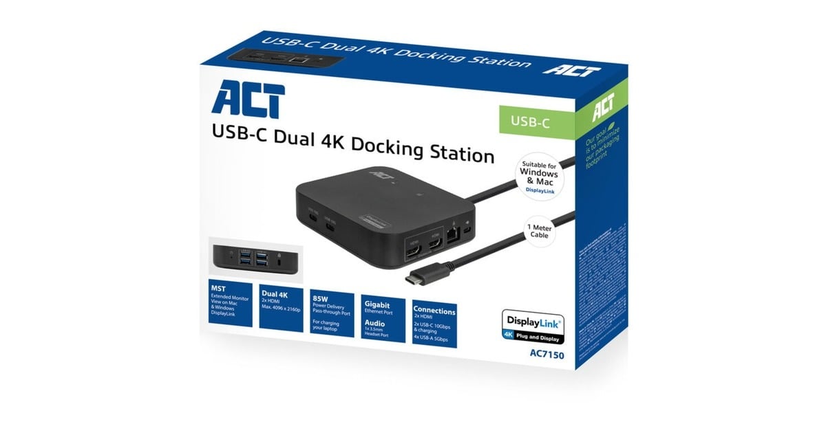 ACT Connectivity USB-C Docking Station AC7150 Zwart