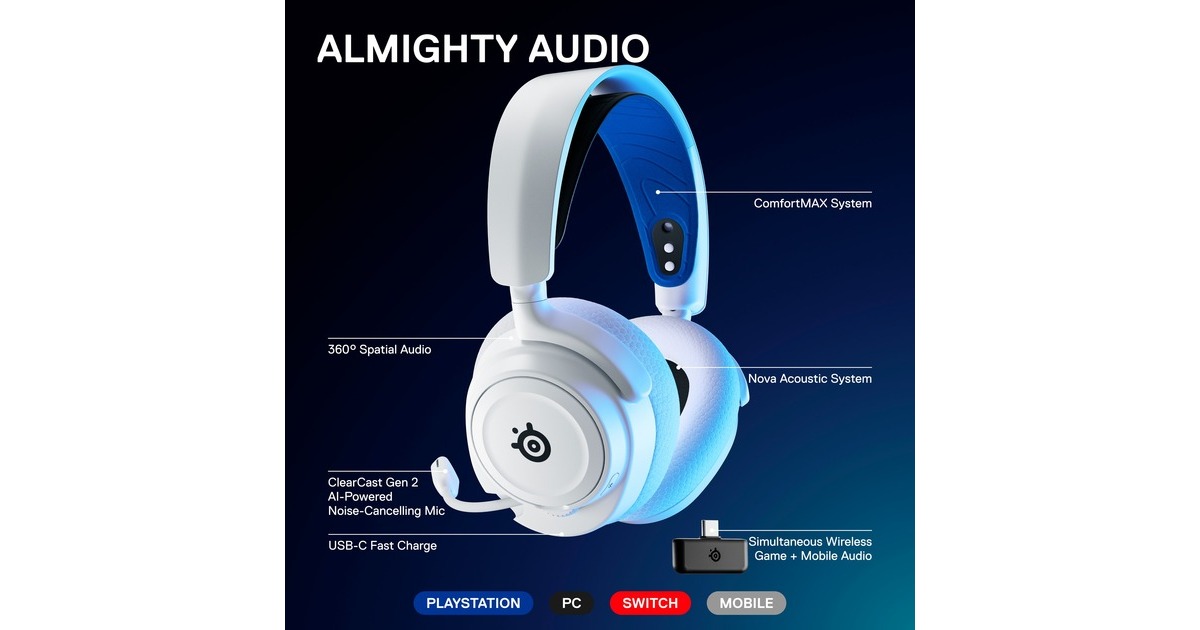 SteelSeries Arctis Nova 7P Wireless over-ear gaming headset Wit/blauw ...