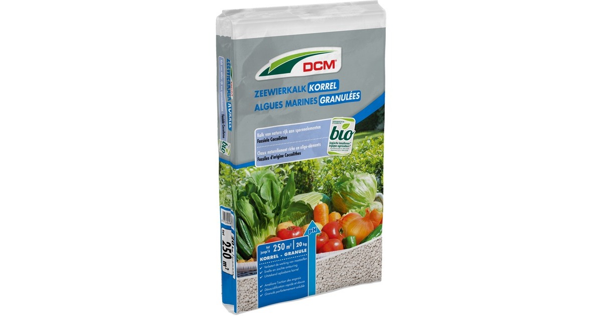 DCM Zeewierkalk Korrel 20 kg meststof Tot 250 m² DCM Zeewierkalk Korrel 20 kg meststof Tot 250 m²