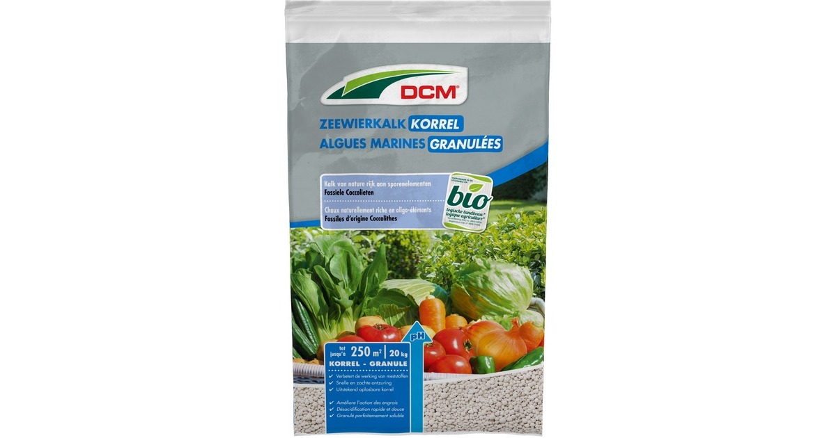 DCM Zeewierkalk Korrel 20 kg meststof Tot 250 m² DCM Zeewierkalk Korrel 20 kg meststof Tot 250 m²