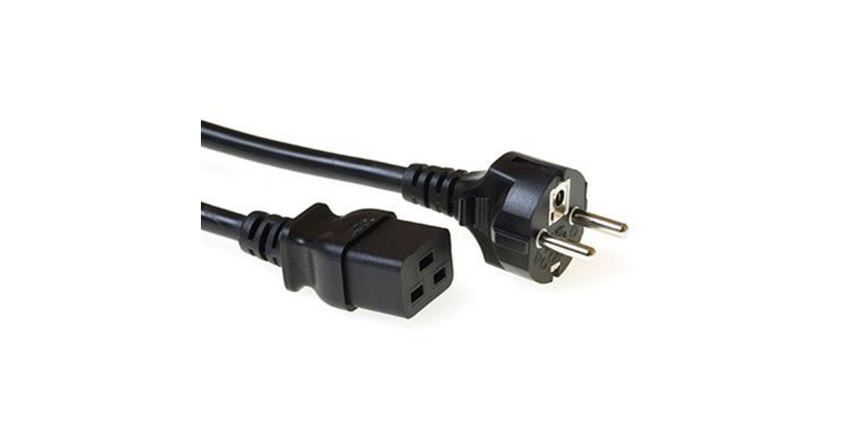 ACT Connectivity Netsnoer Schuko CEE 7/7 male (recht) - C19 IEC 60320 kabel Zwart, 3 meter