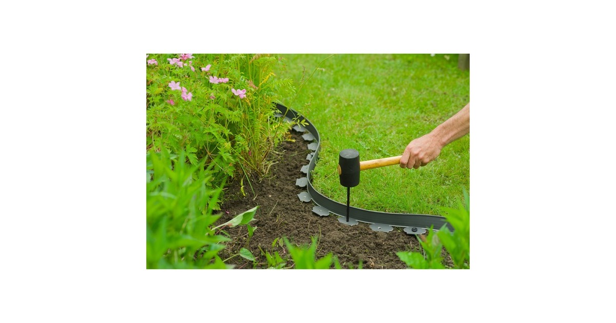 Nature Borderrandset met grondpennen begrenzing Grijs, H 5 cm x 10 m