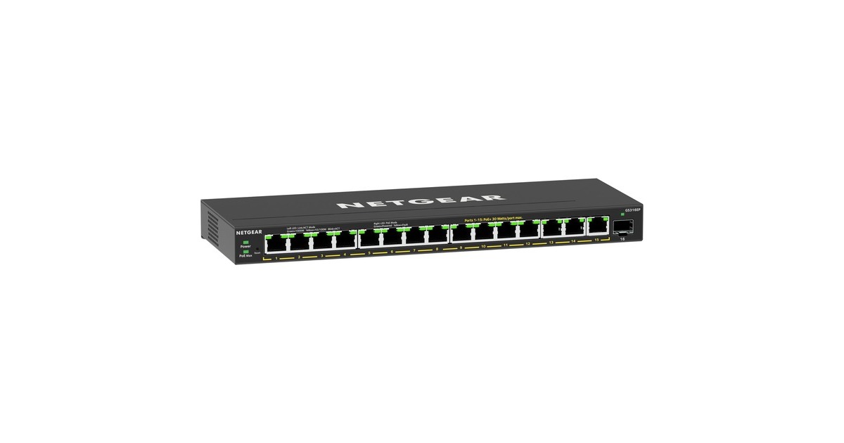 NETGEAR GS316EP switch Zwart