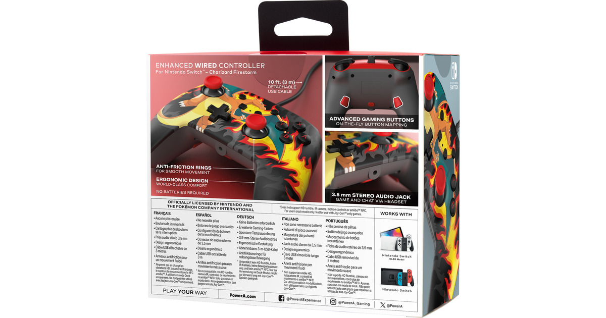 PowerA Switch Wired Controller Charizard Zwart/oranje