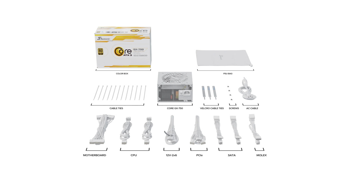 Seasonic Core GX-750-V2-WHITE, 850 Watt voeding Wit, 1x 12-Pin High ...