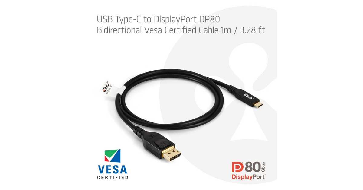 Club 3D USB-C naar DisplayPort DP80 bidirectioneel adapter Zwart, 1 ...