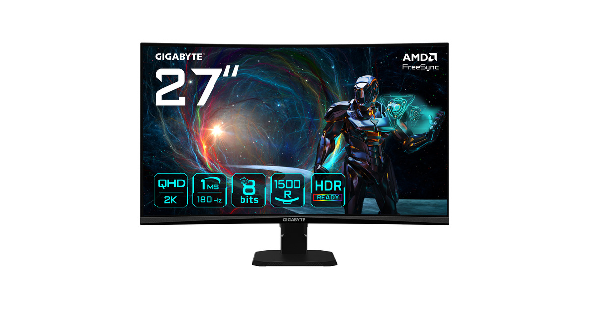 GIGABYTE GS27QCA 27" Curved gaming monitor Zwart, HDMI, DisplayPort, 180 Hz