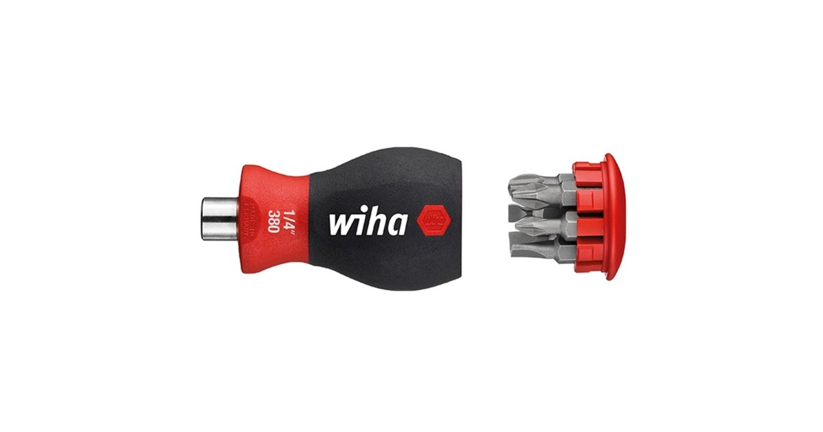 Wiha Schroevendraaier Stubby, 1/4", met bitmagazijn magnetisch Zwart/rood, incl. 6 Bits