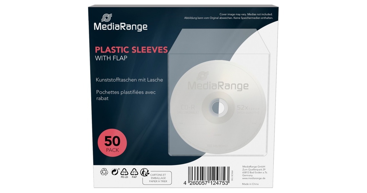 MediaRange CD/DVD Plastic Sleeves 50 Stuks, Bulk