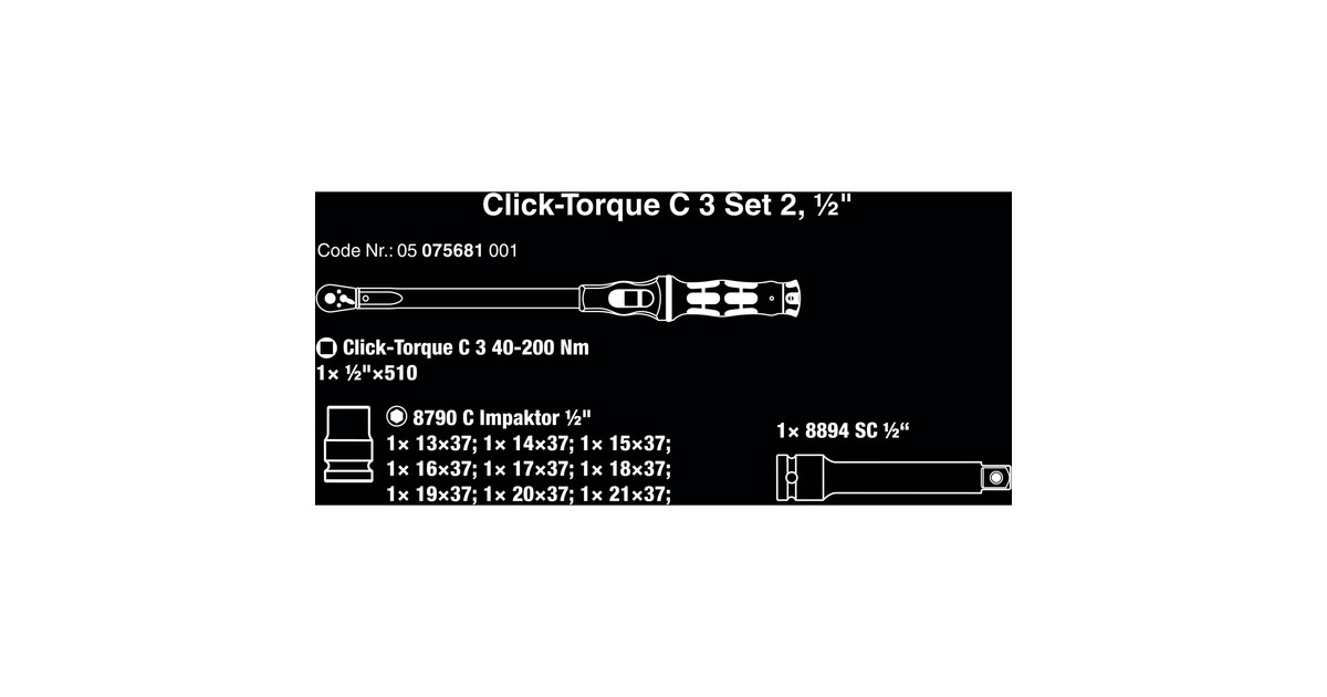 Wera Click-Torque C 3 Set 2, 1/2" draaimomentsleutel Zwart/groen, 11 ...