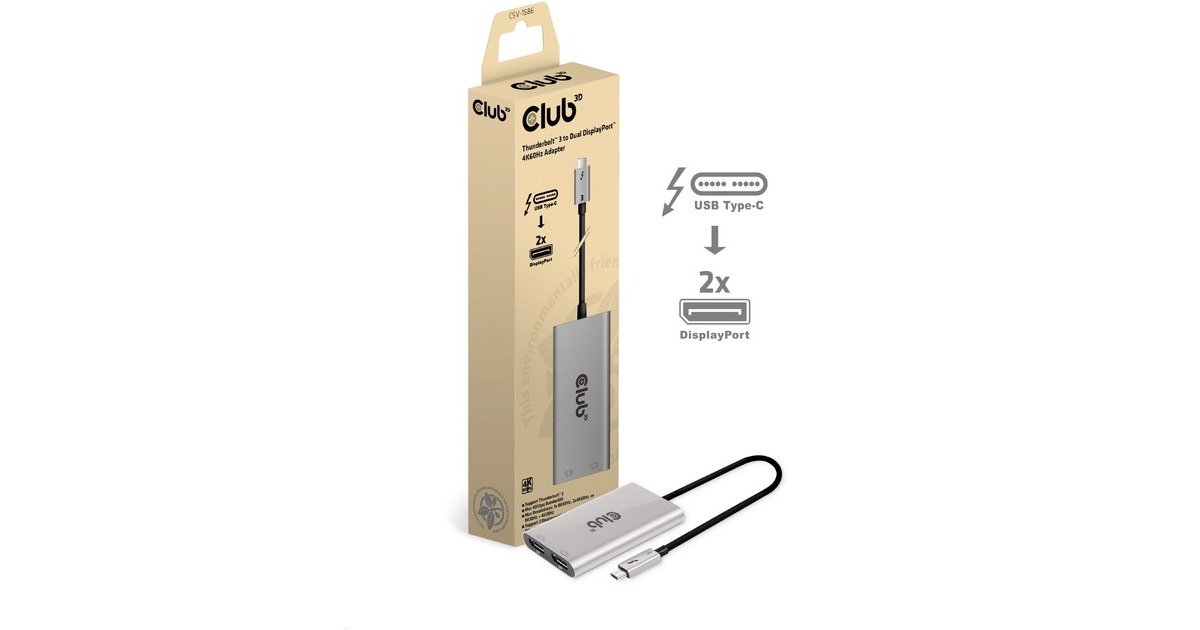Club 3D Thunderbolt 3 naar Dual DisplayPort displayport splitter