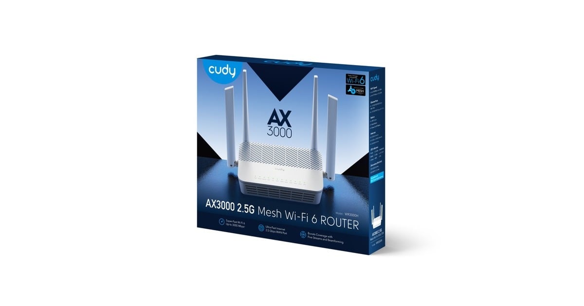 Cudy AX3000 2.5G Wi-Fi 6 Mesh Router Wit, WR3000H, Cudy Mesh