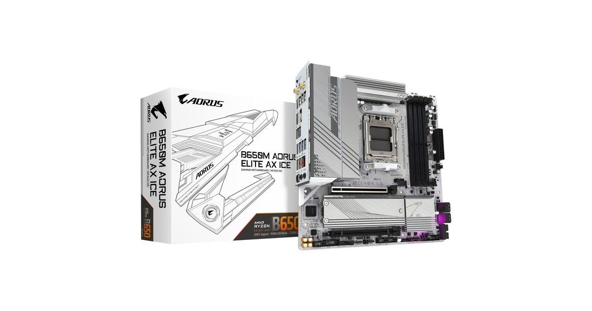 GIGABYTE B650M A ELITE AX ICE socket AM5 moederbord Zilver, RAID, 2.5 ...