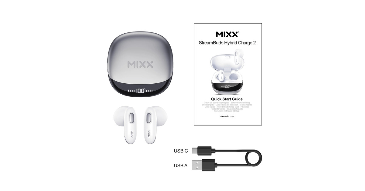 MIXX StreamBuds Hybrid Charge 2 True Wireless Earbuds in-ear oortjes Wit