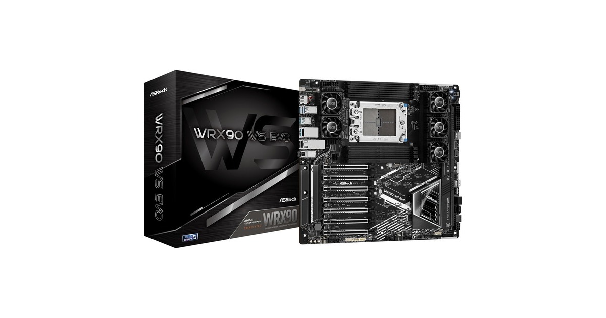 ASRock WRX90 WS EVO socket sTR5 moederbord Zwart/zilver, RAID, 2x 2,5Gb ...