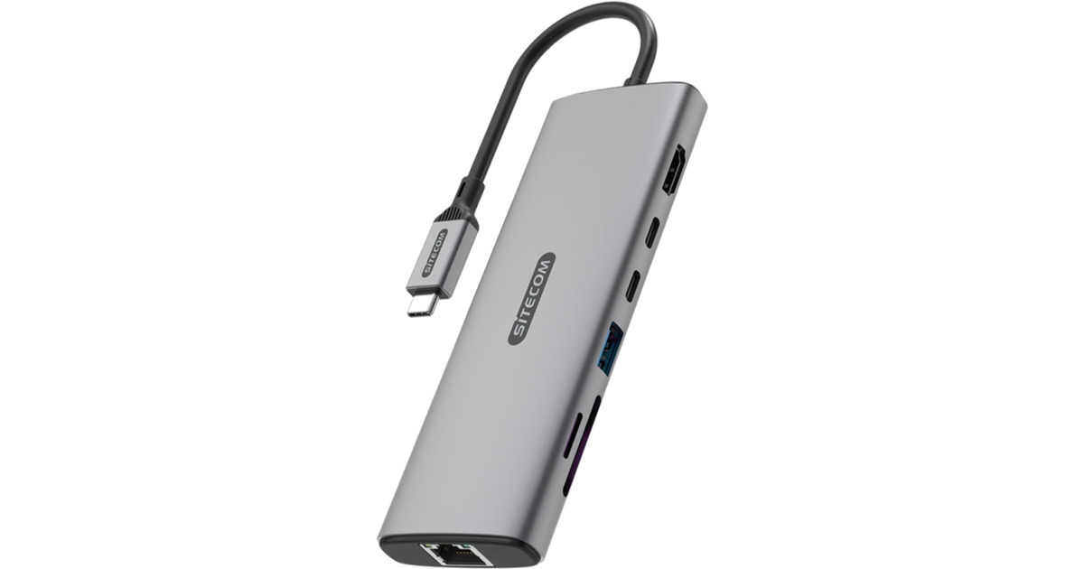 Sitecom 6 in 1 USB-C Multiport Adapter LAN dockingstation Grijs