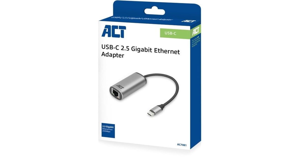 ACT Connectivity USB-C naar 2,5 Gigabit ethernet adapter Aluminium