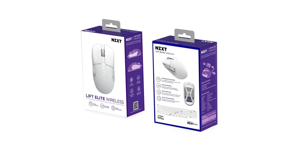 NZXT Lift Elite Wireless Gaming Mouse Wit, USB / 2.4 GHz, 8.000 Hz / 4. ...