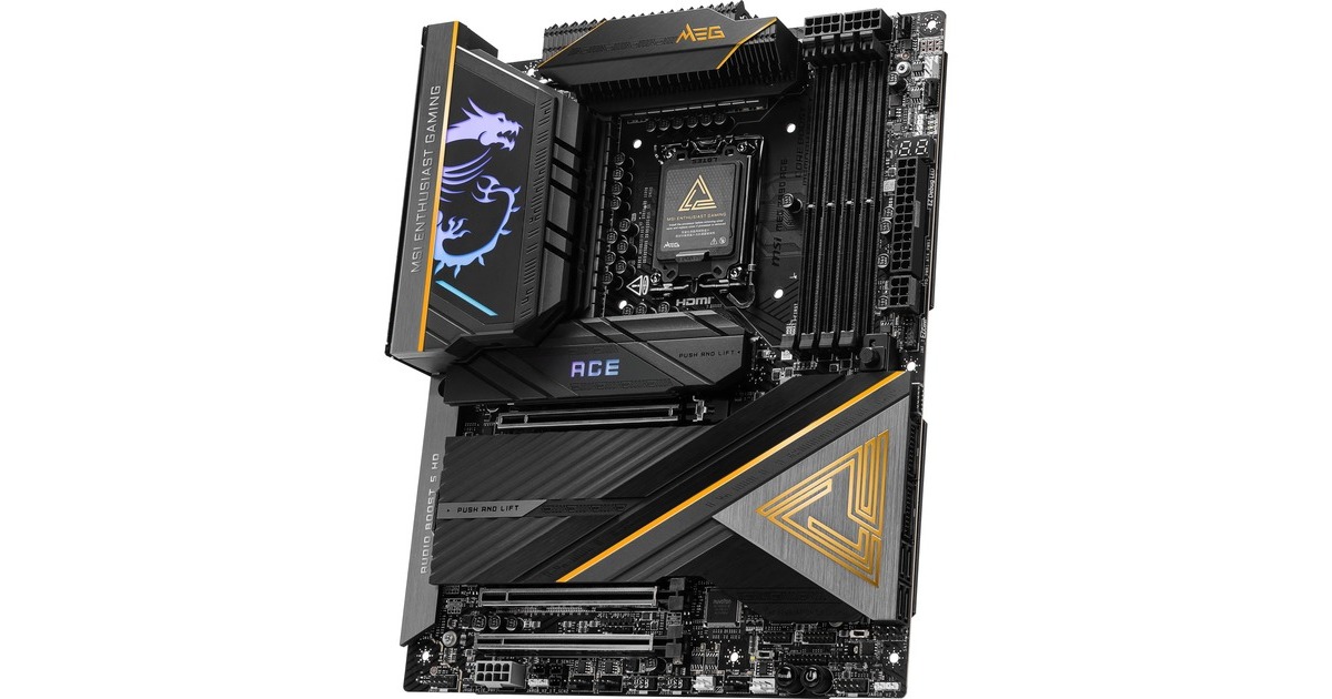 MSI MEG Z890 ACE socket 1851 moederbord Zwart/goudgeel, RAID, 10Gb-LAN ...