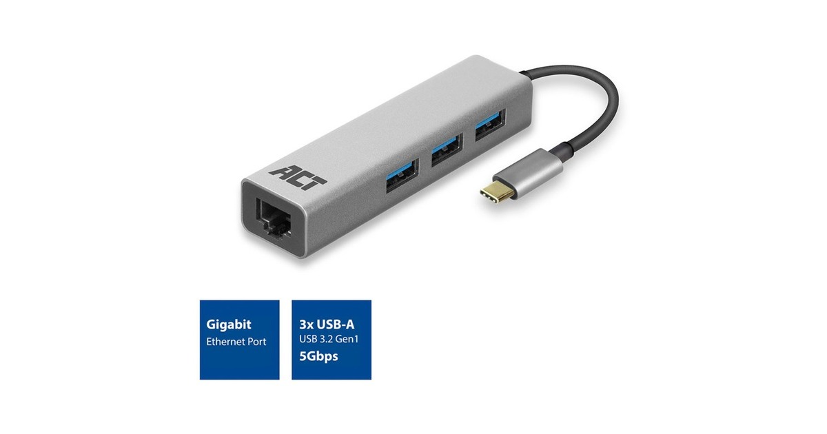 ACT Connectivity 3-Poorts USB-C 3.2 (USB 3.0) Hub met Gigabit ethernet ... ACT Connectivity 3-Poorts USB-C 3.2 (USB 3.0) Hub met Gigabit ethernet ...