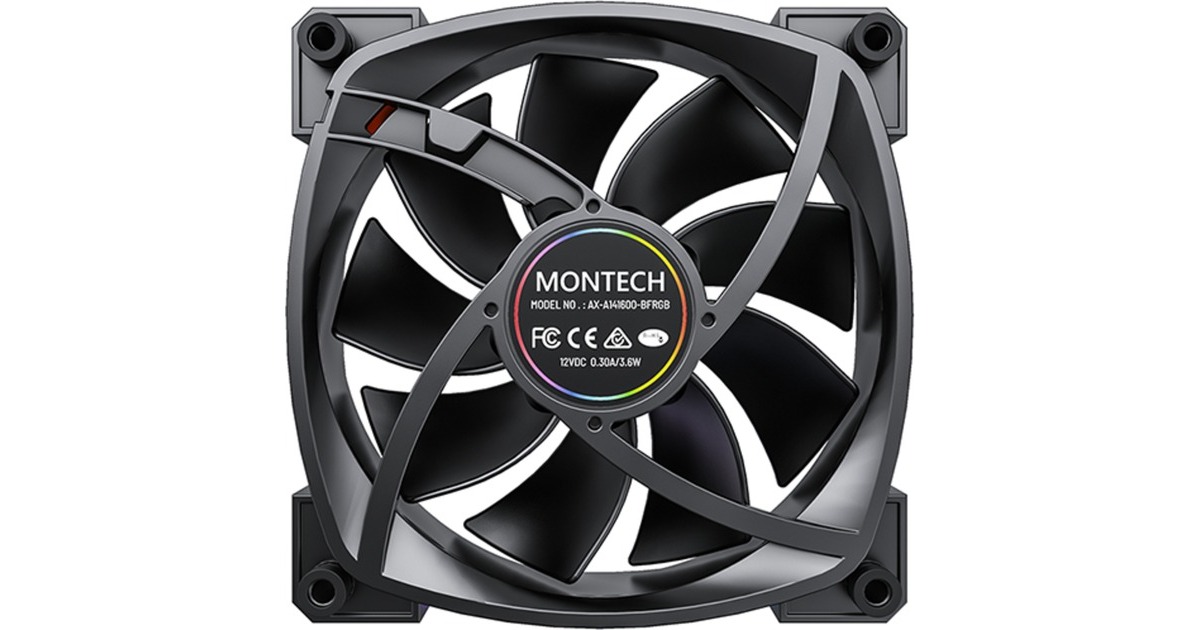Montech AX140 fan PWM RGB case fan Zwart, 140 x 140 x 25 mm