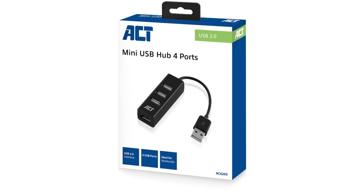 ACT Connectivity USB Hub mini 4 port usb-hub Zwart