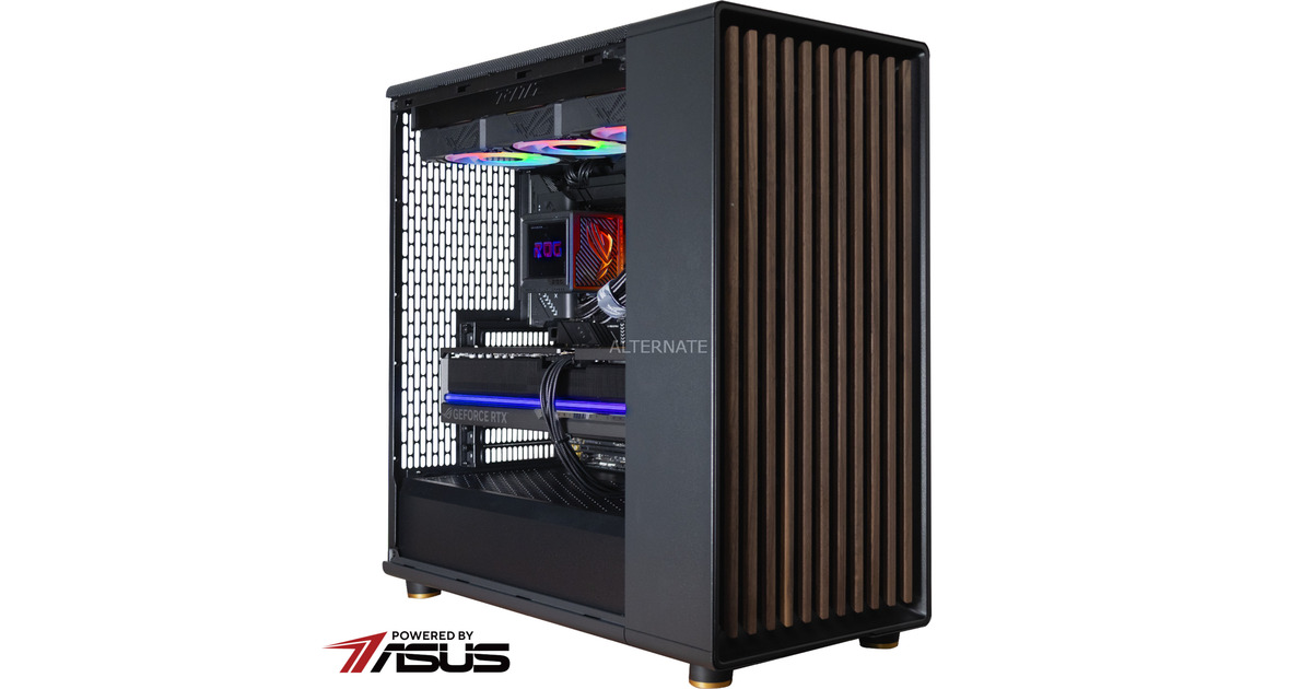 ALTERNATE Ryzen 9 - RTX 5080 Gaming pc Powered by ASUS Zwart/houtkleur ...