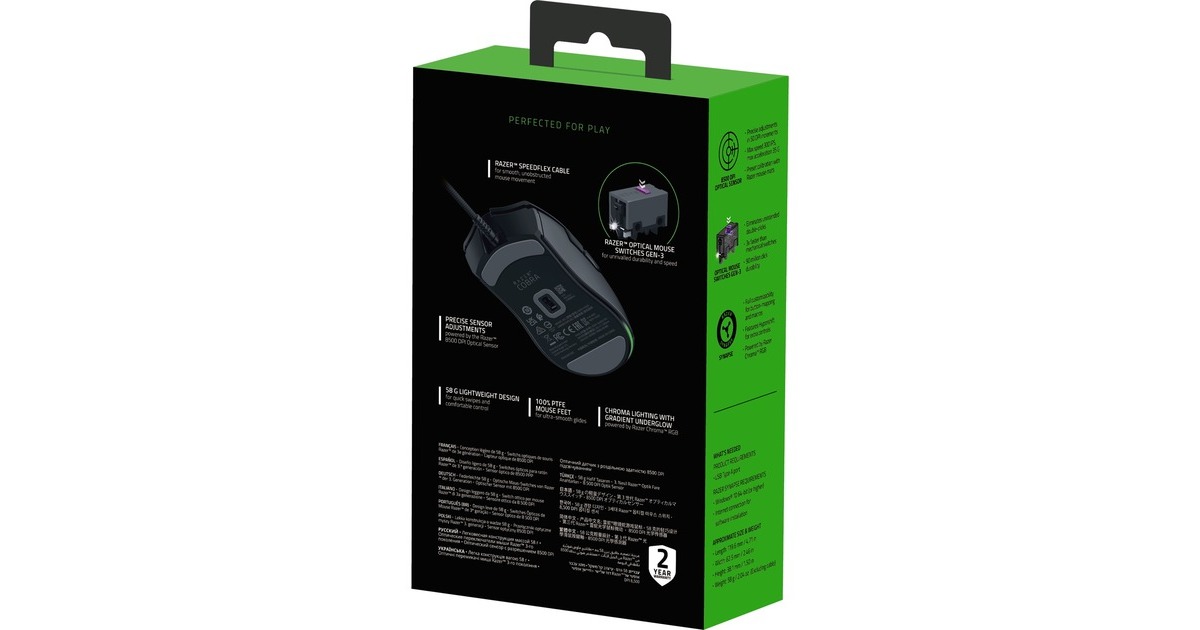 Razer Cobra gaming muis Zwart, 8500 dpi, Razer Chroma RGB