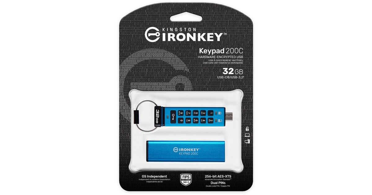 Kingston IronKey Keypad 200 32 GB usb-stick USB-C 3.2 (5 Gbit/s)