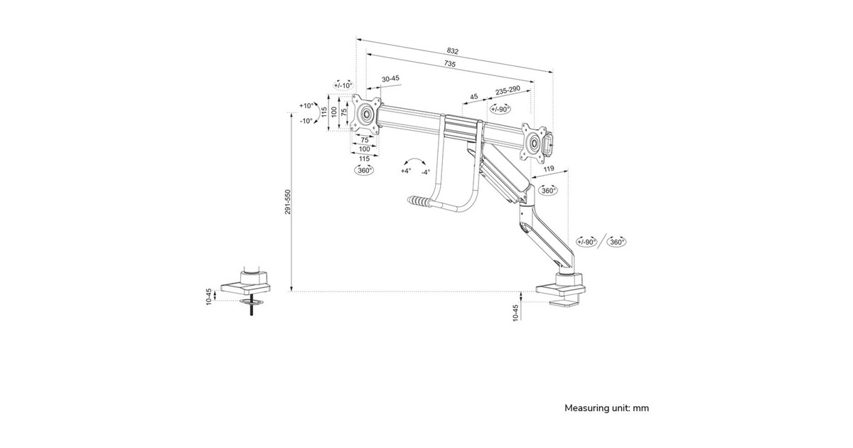Neomounts DS75-450BL2 monitorarm Zwart