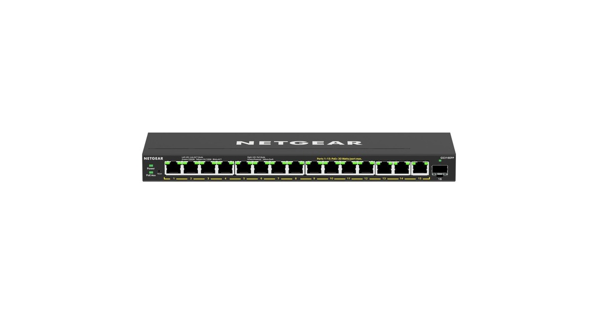 NETGEAR GS316EPP switch Zwart