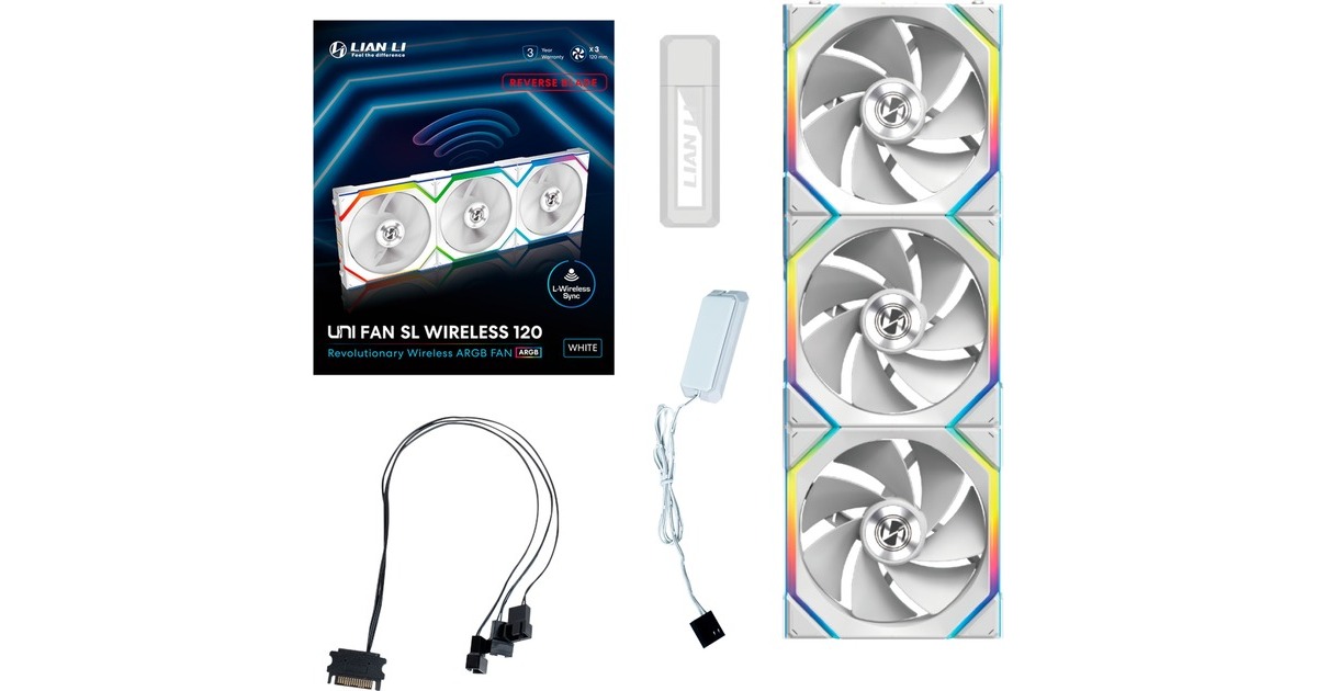 Lian Li UNI FAN SL120 Wireless Reverse Blade case fan Wit, 3 stuks, 4 ...