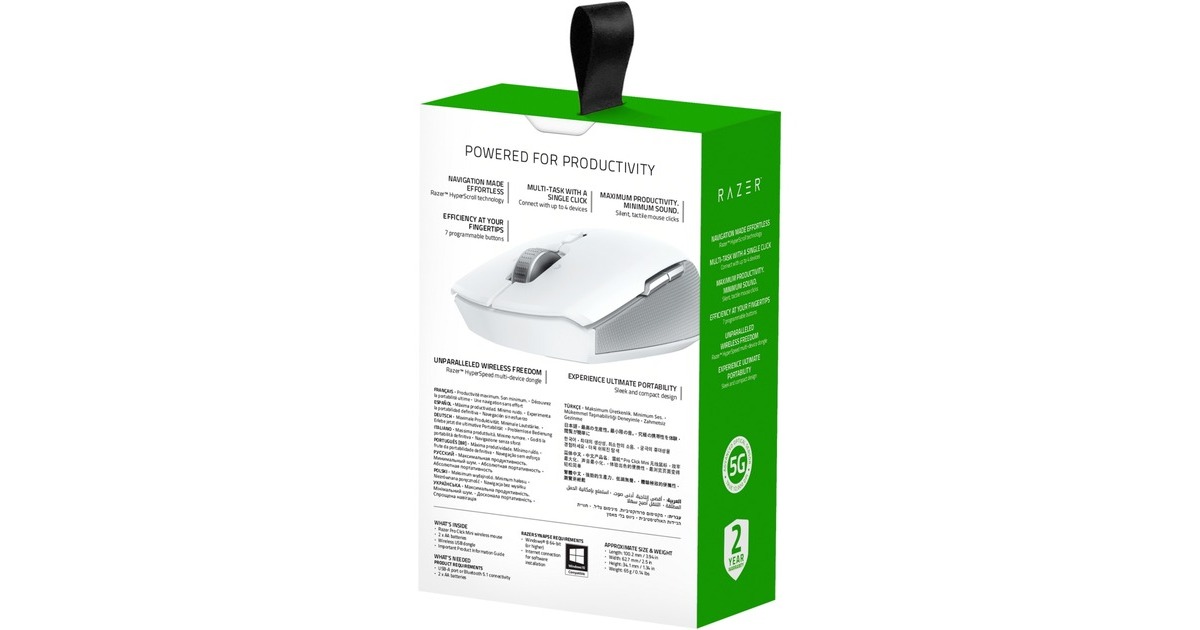 Razor Pro Click Mini muis Wit/grijs, 12000 dpi, 2,4 GHz USB, Bluetooth