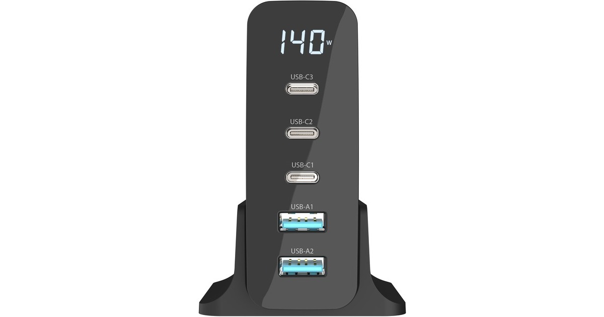 Sitecom 140 W GaN Power Delivery desktop oplader met led-scherm Zwart