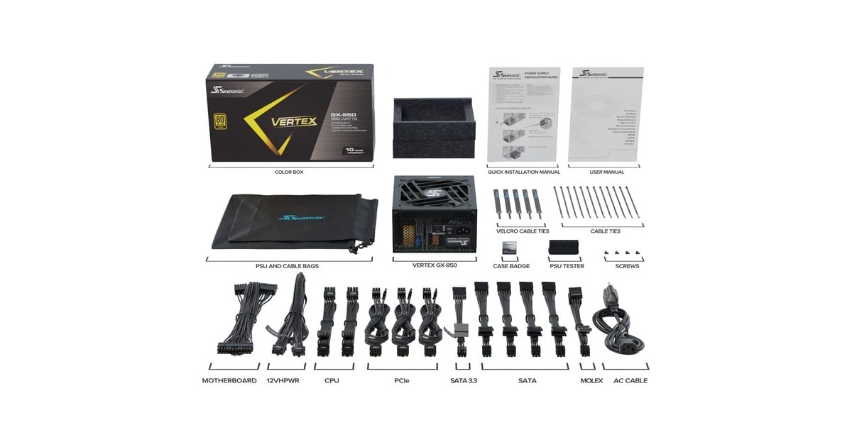 Seasonic VERTEX GX-850, 850 Watt voeding Zwart, Kabel-Management